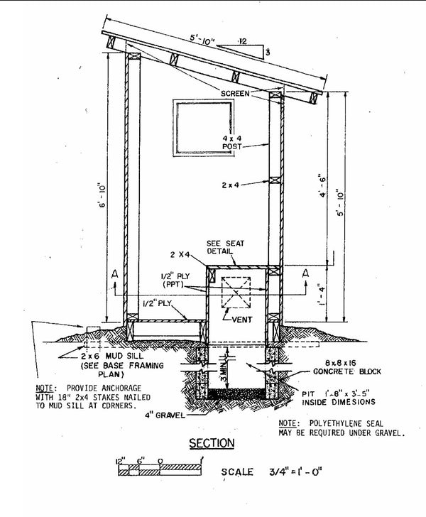 4x4’ Outhouse Wood Construction Plans - Floor Plan, Framing Design, Se ...